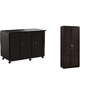 Sauder Select Sewing Craft Cart, Cinnamon Cherry Finish & 419496 Miscellaneous Storage Storage Cabinet, L: 29.375" x W: 16.125" x H: 71.125", Cinnamon Cherry Finish