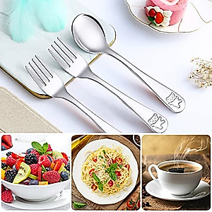 24 Pieces Kids Silverware Toddler Utensils Children's Safe Flatware Toddler Silverware Set 12 x Kids Forks 12 x Kids Spoons Stainless Steel Toddler Spoons and Toddler Forks (Silver)