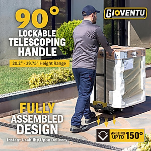 𝟐𝟎𝟐𝟒 𝐔𝐩𝐠𝐫𝐚𝐝𝐞𝐝 Hand Truck Dolly for Moving (440LB), Folding Dolly Cart with 6 TPR Wheels and 90° Lockable Handle, Portable Luggage Cart Platform Truck for Travel, Office Use etc