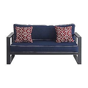 Tommy Hilfiger Monterey Modern Patio Outdoor Furniture Collection, Weather Resistant, Metal Frame, Sofa, Navy Blue & Dark Gray