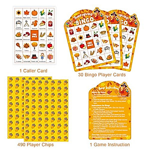 OUNENO Thanksgiving Bingo Game Cards - 30 Player Party Game for Family, Classroom, and Birthday Celebrations