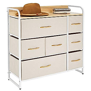 mDesign 30.9" High Steel Frame/Wood Top Storage Dresser Furniture Unit with 7 Removable Fabric Drawers - Large Bureau Organizer for Bedroom, Living Room, Closet - Cream/White