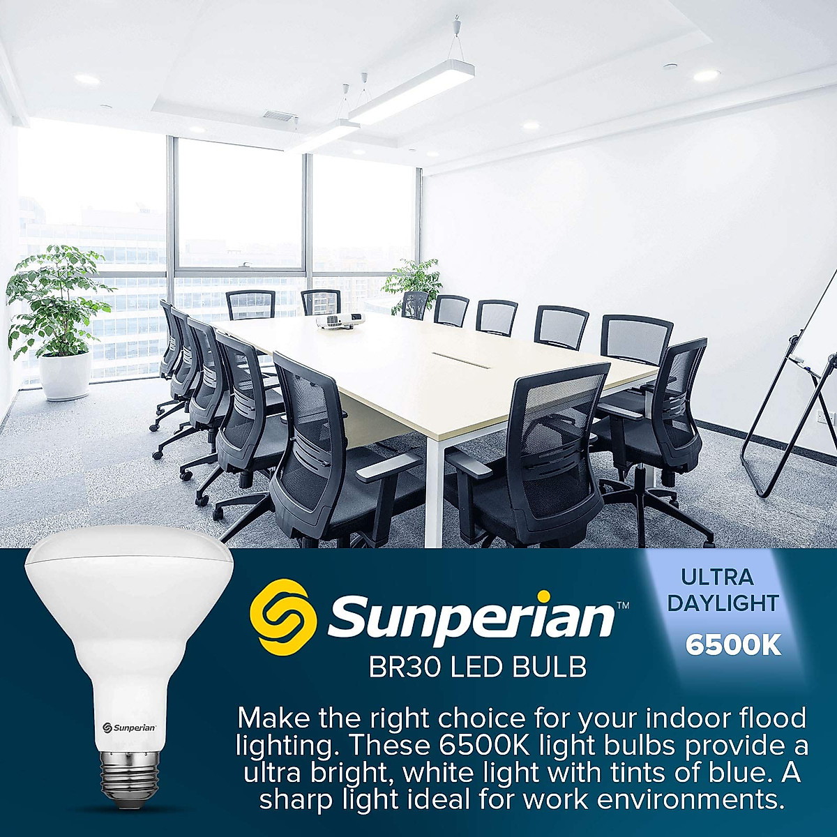 SUNPERIAN BR30 LED Bulb, 8.5W=65W, 6500K Ultra Daylight, 800 Lumens, Dimmable Flood Light Bulbs for Recessed Cans, Enclosed Fixture Rated, Damp Rated, UL Listed, E26 Standard Base (4 Pack)