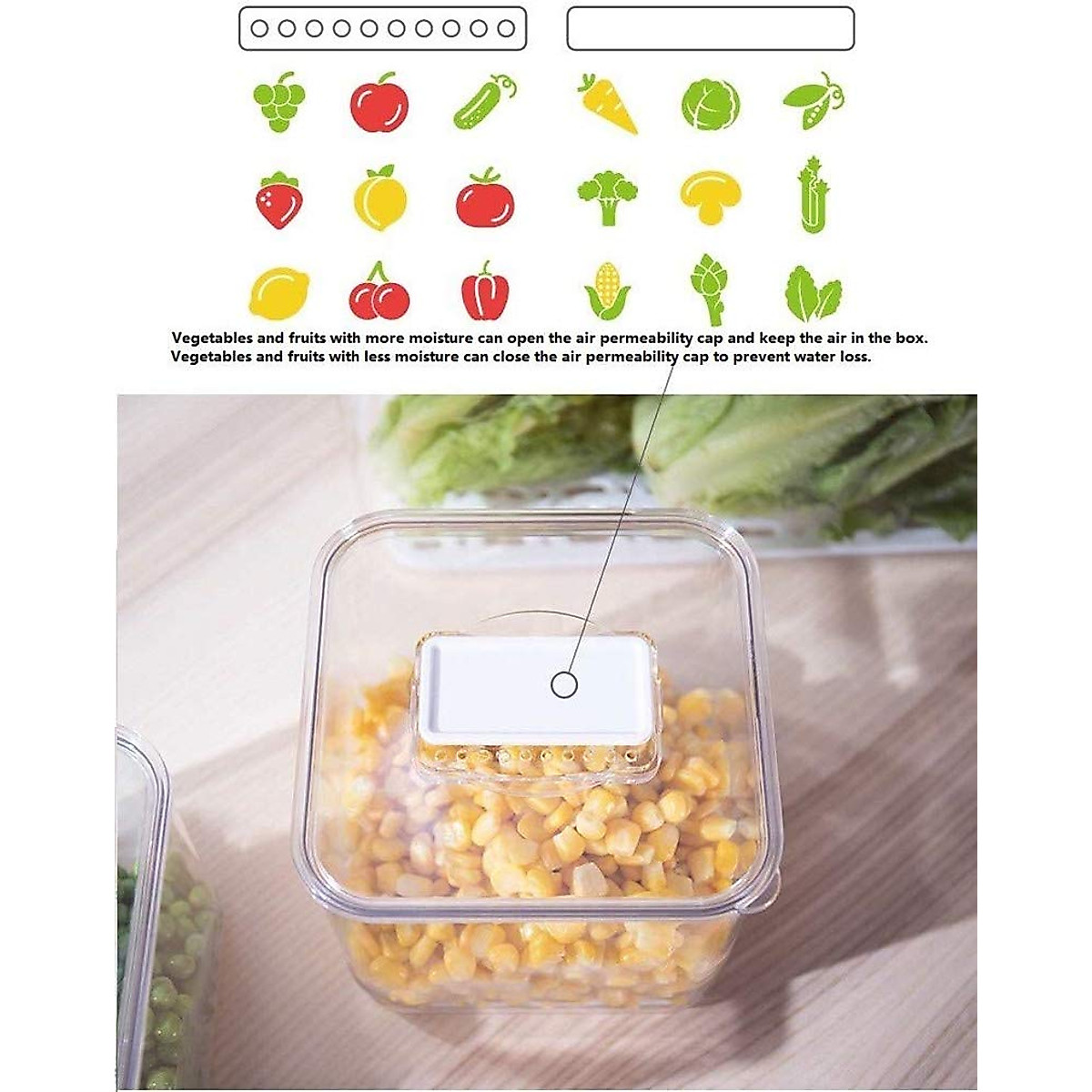 SANNO Produce Saver Containers for Refrigerator, Food Fruit Vegetables storage Produce Saver Vegetable Fruit Containers Fridge Food Storage Produce Saver Container