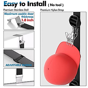 VOLCANOES CLUB Closet Oganizers and Storage - 2 Straps Hat Organizer Over The Door Storage Hanger - Baseball Caps Holder with 40 Clips, - Adjustable Closet Hook For Fitting Door Up To 93 Inch (Black)
