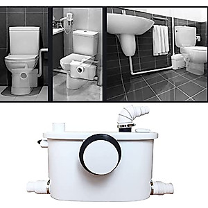 Upflush Macerating Toilet with Pump for Basement, Macerator Pump, 1.28GPF Dual Flush Toilet Tank, Big Round Toilet Bowl, Water Tank, Night Light, Brush, Two Piece Toilet, 4 Water Inlets