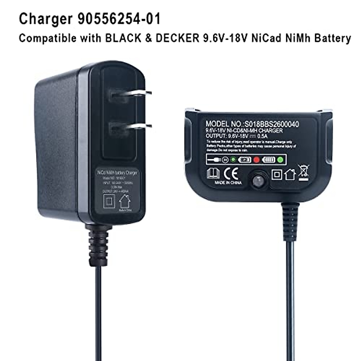 Elefly 9.6V-18V Replacement for Black & Decker Battery Charger 90556254-01, Compatible with Black and Decker 18V 14.4V 12V 9.6V NiCad & NiMh Battery HPB18 HPB18-OPE HPB14 HPB12 HPB96