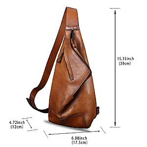 Genuine Leather Sling Bag Crossbody Casual Hiking Daypack Vintage Handmade Shoulder Backpack Motorcycle Chest Bag (Brown)