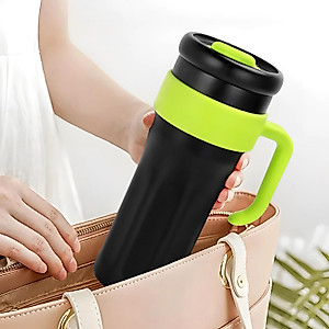 40oz Insulated Tumbler with Lid and Straw, Stainless Steel Thermal Water Bottle Cups with Handle, Leak-proof Travel Coffee Mug for Hot and Cold Beverages (Black)