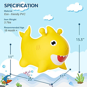 INPANY Baby Shark Toys for 2 Year Old Boy, Bouncy Animals for Toddler, Inflatable Hopper Ball, Outdoor Indoor Ride on Rubber Hopping Horse Bouncer, Cool Birthday Gifts 3 4 Year Old Girl Decorations
