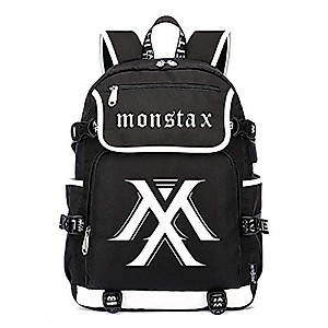 JUSTGOGO Luminous KPOP MONSTA X Backpack Daypack Laptop Bag College Bag Book Bag School Bag with USB Charging Port