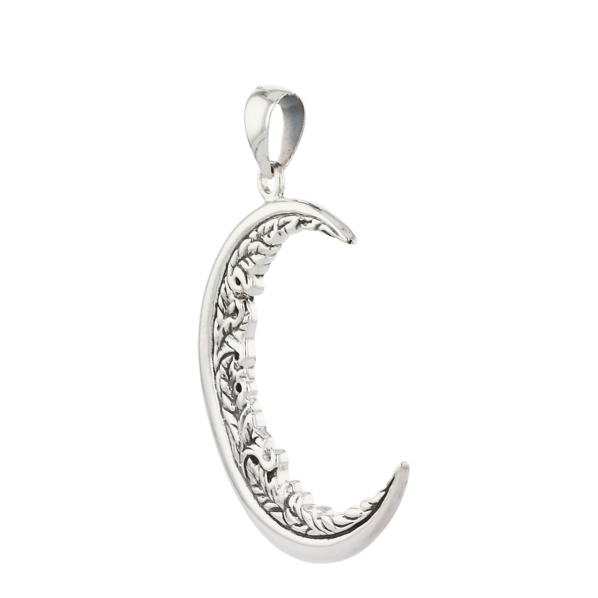 Jewelry Trends Sterling Silver Large Floral Leaf Crescent Moon Pendant