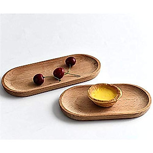 Mini Serving Tray for Jewellery Key Coin Set of 2, Oval Wood Natural Dessert Cup Tray, Small Wooden Cheese Plate, Tableware Decorative Tray