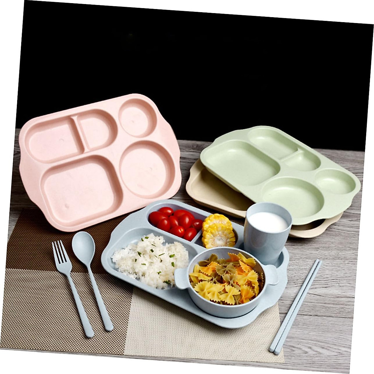 KJHBV Divided Toddler Kids Trays for Eating Kids Plate Infant Suit Travel Cutlery Kids Suit Baby Kit Baby Suits Straw Dinnerware Fiber Dinnerware Wheat Student Cartoon