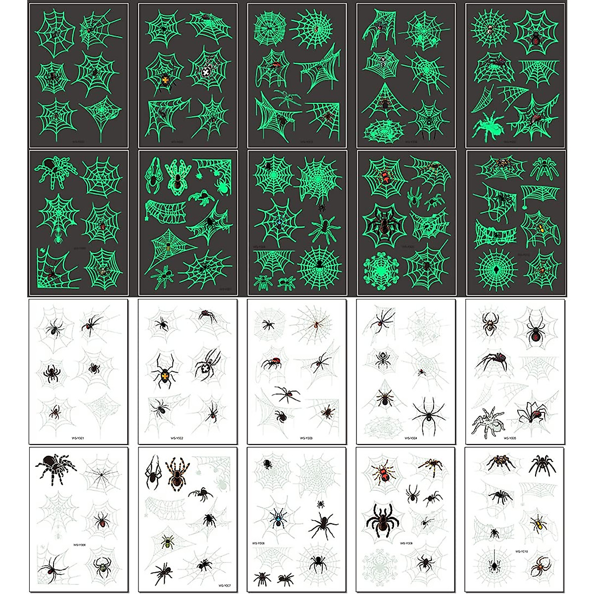 Temporary Tattoos for Kids, 73PCS Luminous Halloween Spider Web Glow in the Dark Fake Tattoos, Body Stickers Decorations, Halloween Cosplay Face Makeup Holiday Party Favors Gifts for Adults Spider