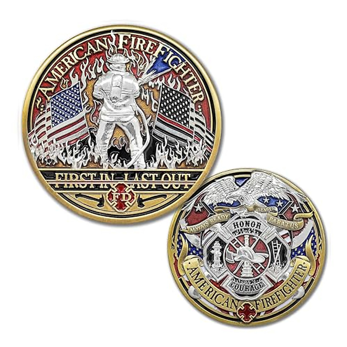 American Firefighter First in Last Out Challenge Coin