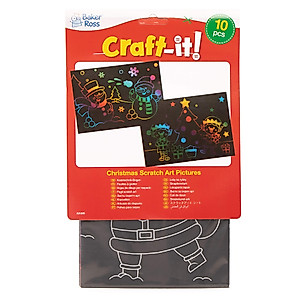 Baker Ross AX489 Christmas Scratch Art Picture Kits - Pack of 10, Ideal for Kids Arts and Crafts, Educational Toys and Gifts for Children