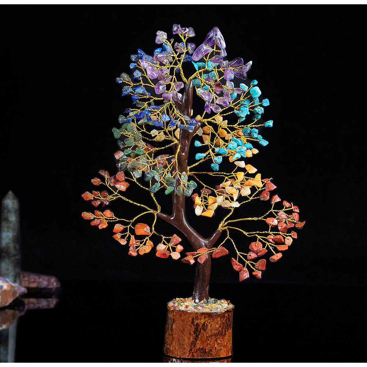 Crocon Seven Chakra Crystal Tree of Life - Gemstone Tree - 7 Chakra Tree - Crystal Tree for Positive Energy - Feng Shui - Money Tree Bonsai - Gem Stone Tree + Home Decor - Thoughtful Gift for Women