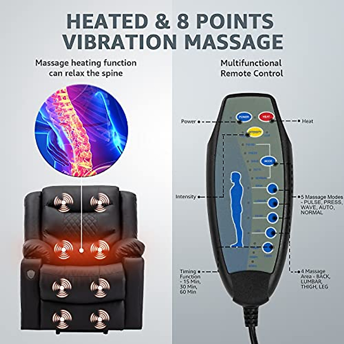 EVER ADVANCED Power Lift Recliner Lift Chairs Recliners for Elderly,Infinite-Position Lift Chair to 150 Degree,Heat and Massage by Remote Control,Cup Holders & USB in Bedroom or Living Room,Black