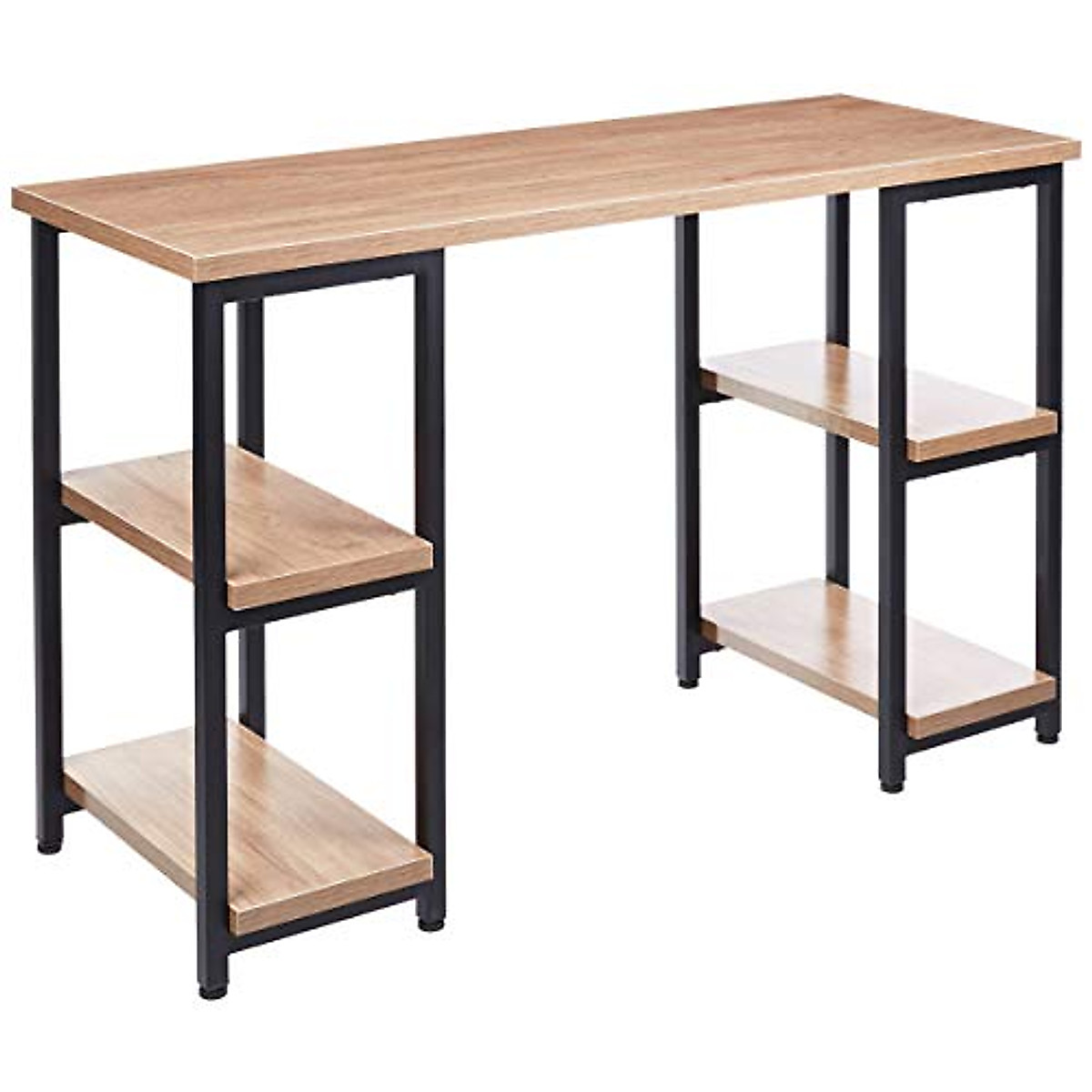 Coral Flower Landisl Desk,Simple and Modern Design,with Four Open Shelves for Books, Office Supplies or Accessories Within Easy Reach，Light Oak