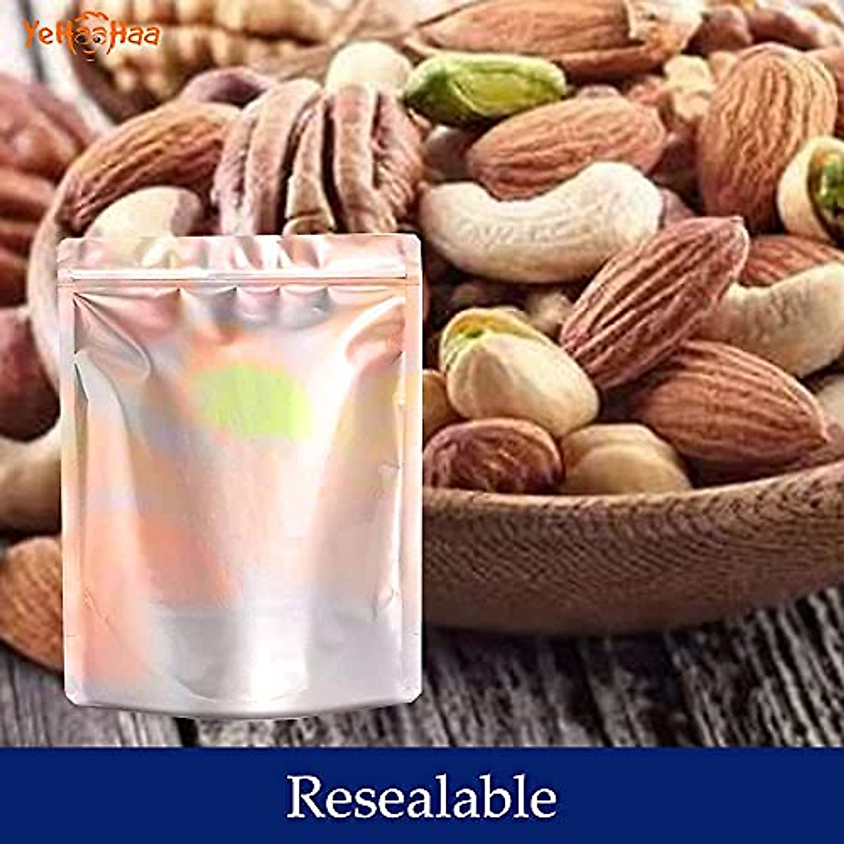 Yehaahaa 52 PCS 7x10 Inch Mylar Bags Extra Thick, 9.84 Mil, Mylar Bags For Food Storage, Resealable Mylar Ziplock Bags For Storing Dehydrated Foods, Grains, Nuts