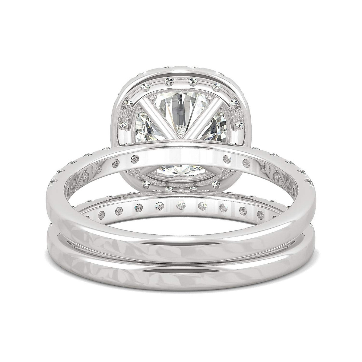 Charles & Colvard Created Moissanite 8mm Round Cut Bridal Ring Set for Women | 2.87 cttw DEW | Lab Grown | Solid 14K White Gold with Rhodium | Size 9