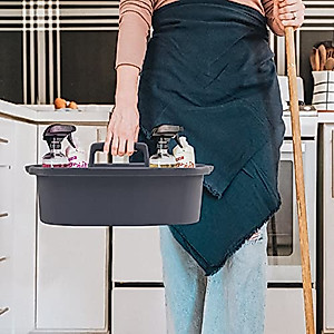 Hioffice Cleaning Caddy Large Plastic Storage Basket Shower Caddy Tote Organizer Basket with Handle, caddy for Cleaning Products, Bathroom, Kitchen, Garden, Garage, Tool, Cleaning Supplies, Gray