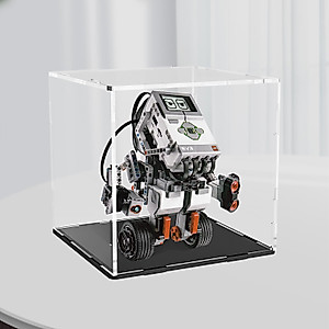 Clear Acrylic Display Case,Self-Assembly Display Box with Black Acrylic Base,Countertop Box Cube Organizer Stand Riser Dustproof Protection Showcase for Action Figures Toys Collectibles(9.5x8x8 inch)