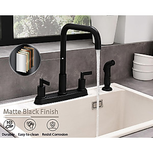Kitchen Faucet with Sprayer, Black Kitchen Faucet, Matte Black Kitchen Sink Faucet, Stainless Steel Kitchen Sink Faucet with Side Sprayer, 3 or 4 Hole RV Utility Laundry Kitchen Faucets KMF028B