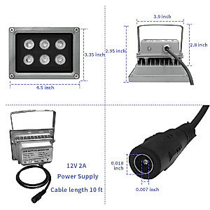 OHWOAI IR Illuminator, 6 LED IR Lights 850nm, Long Range Infrared Light, Outdoor Waterproof Lamp Night Vision, 10ft 12V 2A Power Supply