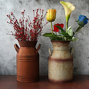 CVHOMEDECO. Farmhouse Galvanized Metal Milk Can, Old Rustic Primitives Jug Vase for Home and Garden Décor. Grey