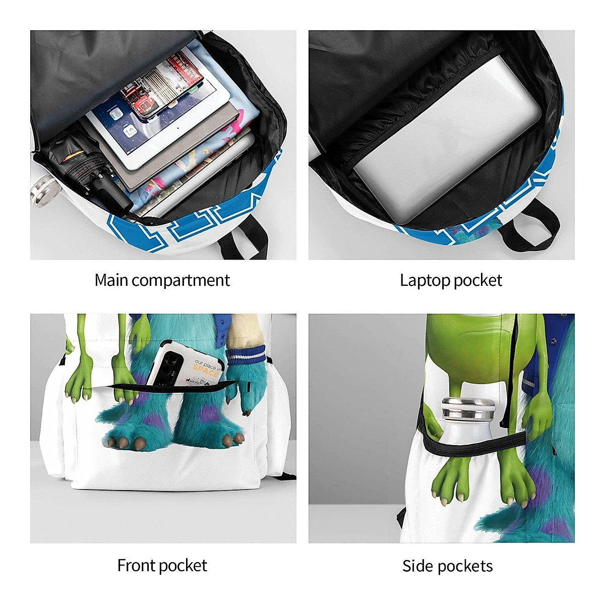 MAIMATIEKE Anime Monsters, Inc Backpack Colorful Travel Laptop Backpack Business Daypack Adjustable Shoulder Strap Bookbag For Teen Boys And Girls, Black, One Size