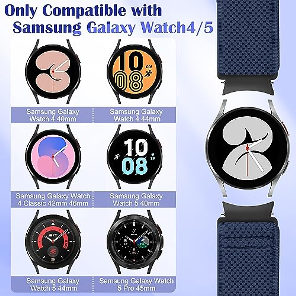 Compatible with Samsung Galaxy Watch 5 40mm 44m /Galaxy Watch 4 Band 40mm 44m/Watch 5 Pro Band 45mm/Watch 4 Classic Strap 42mm 46mm, 20mm Soft Elastic Wristband Women Men (5 Pack)