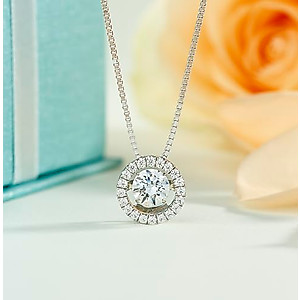 ARINZA Silver Necklace for Women, 1 Carat Dancing Diamond Cubic Zirconia Necklace with 18 Inch Chain, Anniversary Birthday Gifts for Women, Wife, Mom, Girlfriend, Lady