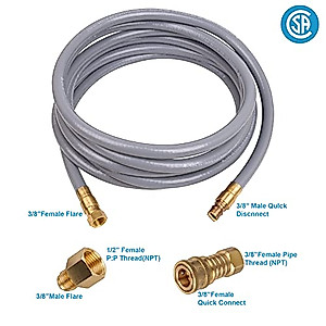 Empava ID Natural Hose Quick Disconnect Gas Connect with 3/8” Female Pipe Thread 15 FT CSA Certified, Grey