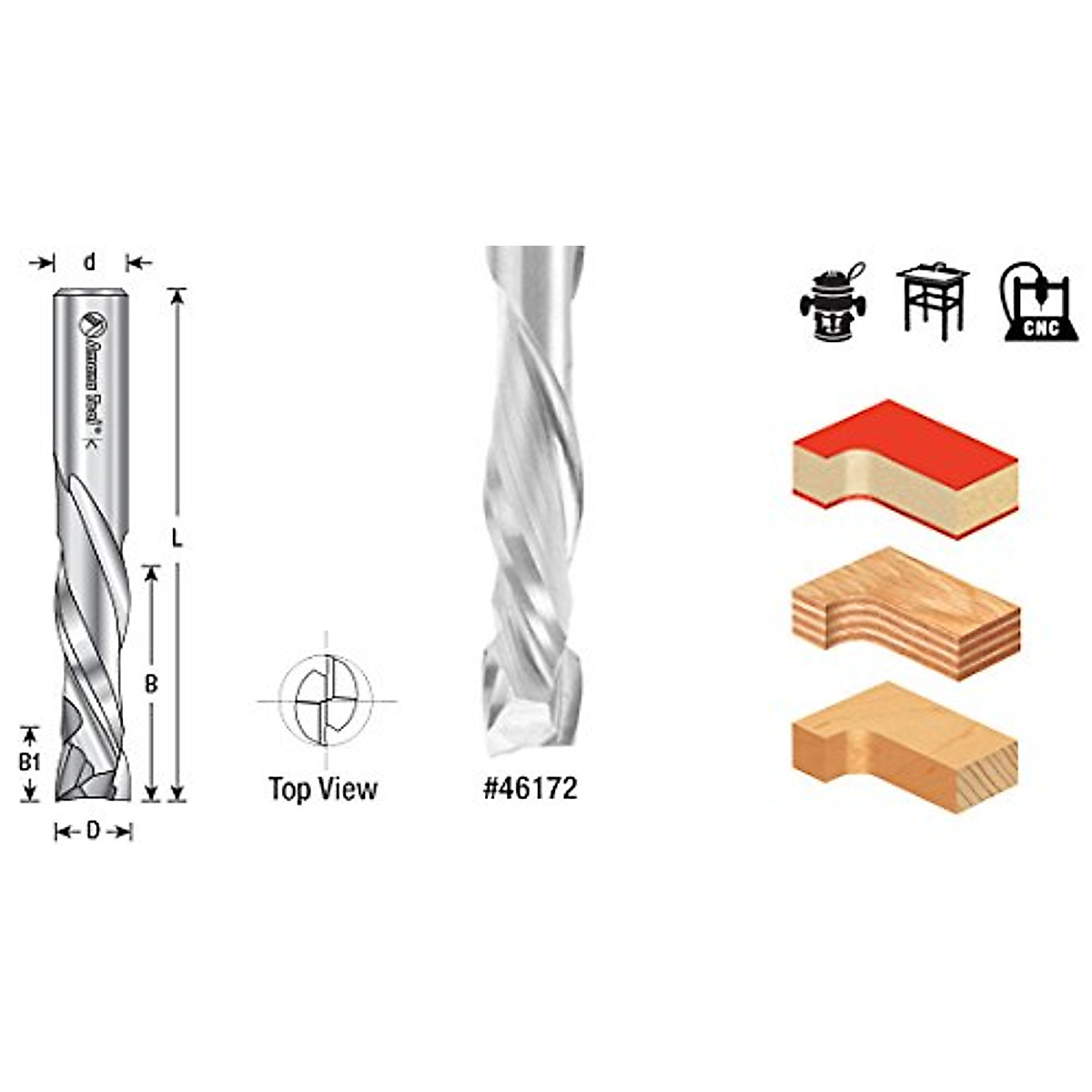 Amana Tool - 46172 CNC Solid Carbide Compression Spiral 3/8 Dia x 1-1/4" x 3/8 Shank