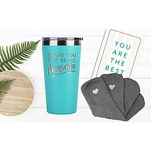 Sodilly Thank You Gifts for Women - Thank You For Being Awesome Gifts Set with Tumbler, Fuzzy Socks, Card - Employee Appreciation - Thank You Gifts for Teacher Volunteer Boss Coworker