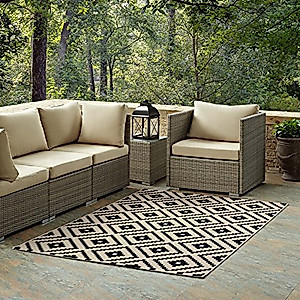 Modway Perplex Geometric Diamond Trellis 5x8 Indoor and Outdoor In Black and Beige