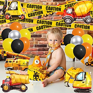 Winrayk Construction Party Decorations Birthday Supplies, Construction Balloon Arch Backdrop Tablecloth Caution Tape Engineering Truck Foil Balloons, Construction Birthday Party Supplies for Boys Kids