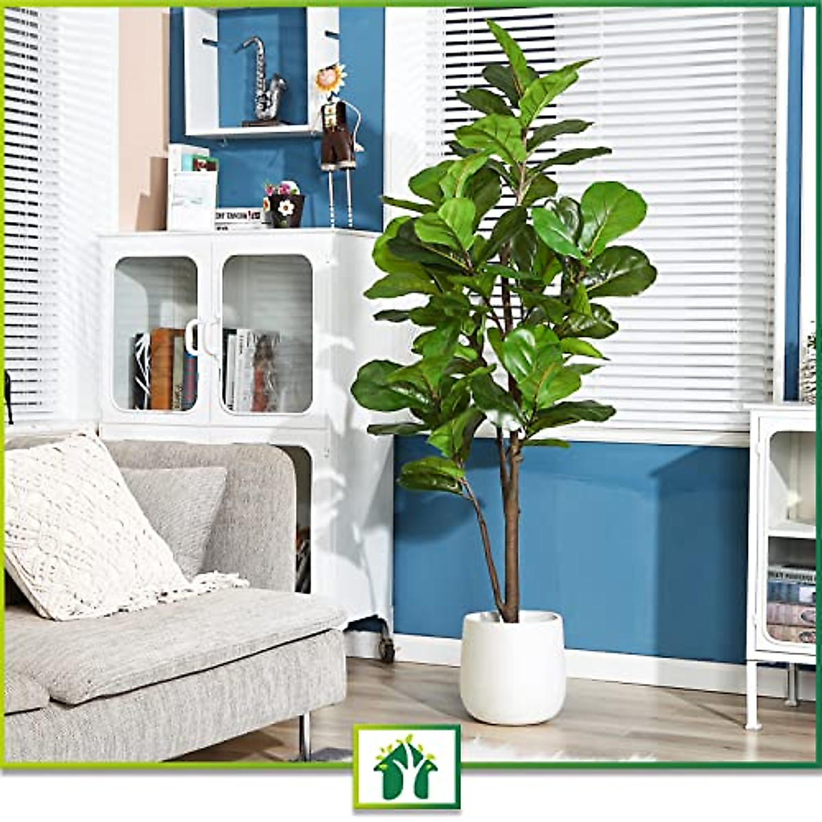 CROSOFMI Artificial Fiddle Leaf Fig Tree 65 Inch Fake Ficus Lyrata Plant with 68 Leaves Faux Plants in Pot for Indoor Outdoor House Home Office Garden Modern Decoration Perfect Housewarming Gift