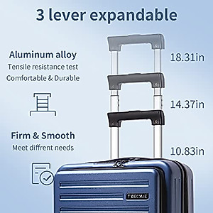 TydeCkare 20 Inch Carry On Luggage with Front Pocket, 21.65 * 15.35 * 7.87" Suitable for Airplane Overhead Bin, 34L PC+ABS Hardshell, Ice Blue