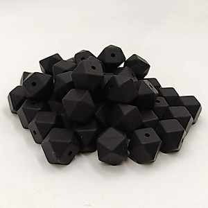 50pcs Black Color 14mm Hexagon Silicone Focal Beads for Pen Silicone Geometry Spacer Beads for Keychain Mom Woman Jewelry Craft Making