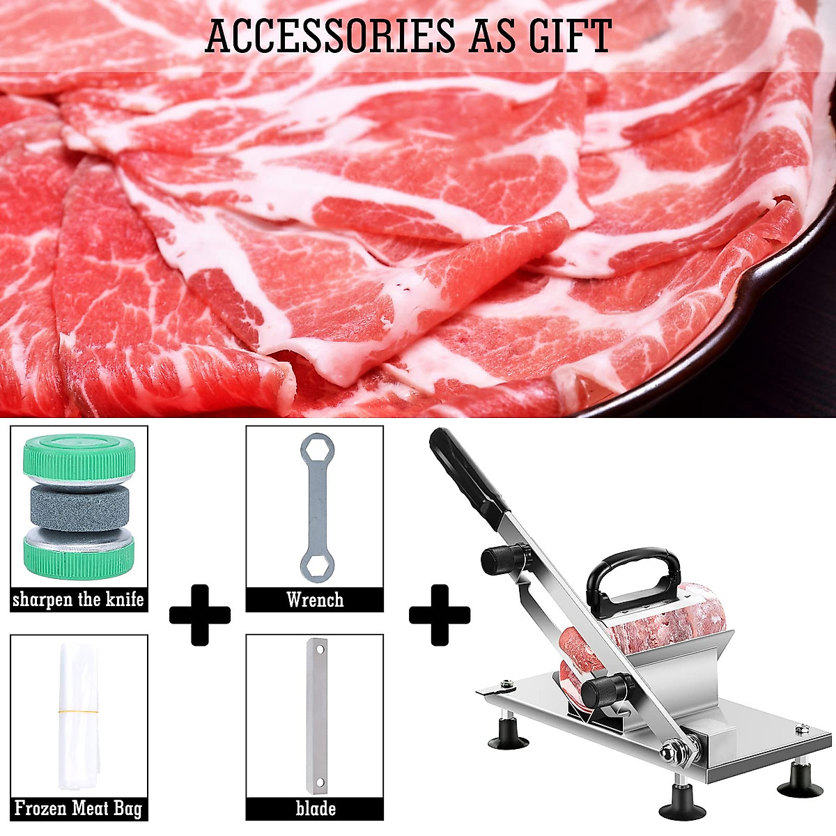 aingycy Frozen Meat Slicer Hand Slicing Machine Stainless Steel Frozen Beef Mutton Bacon Meat Cutter Vegetable Fruit Meat Cleaver for Home Kitchen and Commercial Use