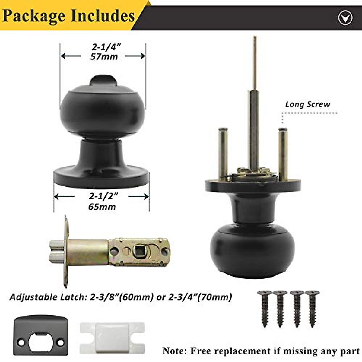 Probrico 6 Pack Black Door Knobs Door Handles Interior, Bedroom Bathroom Door Locks Doorknobs, Round Ball, Privacy Function