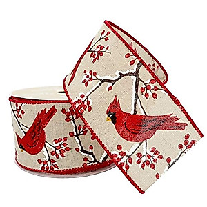 2.5" Faux Linen Wired Cardinal Ribbon by Celebrate It Christmas