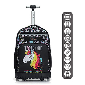 Tilami Rolling Backpack 19 inch with Lunch Bag Wheeled Laptop Backpack, Unicorn Cute