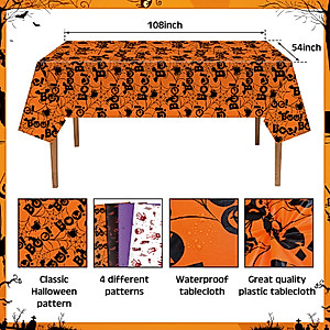 Shellwei 4 Pcs Plastic Tablecloth For Halloween Christmas Thanksgiving Day Tablecloth 54" x 108" Waterproof Table Cover Disposable Banquet Table Cloth for Indoor Outside Home Party (Halloween)
