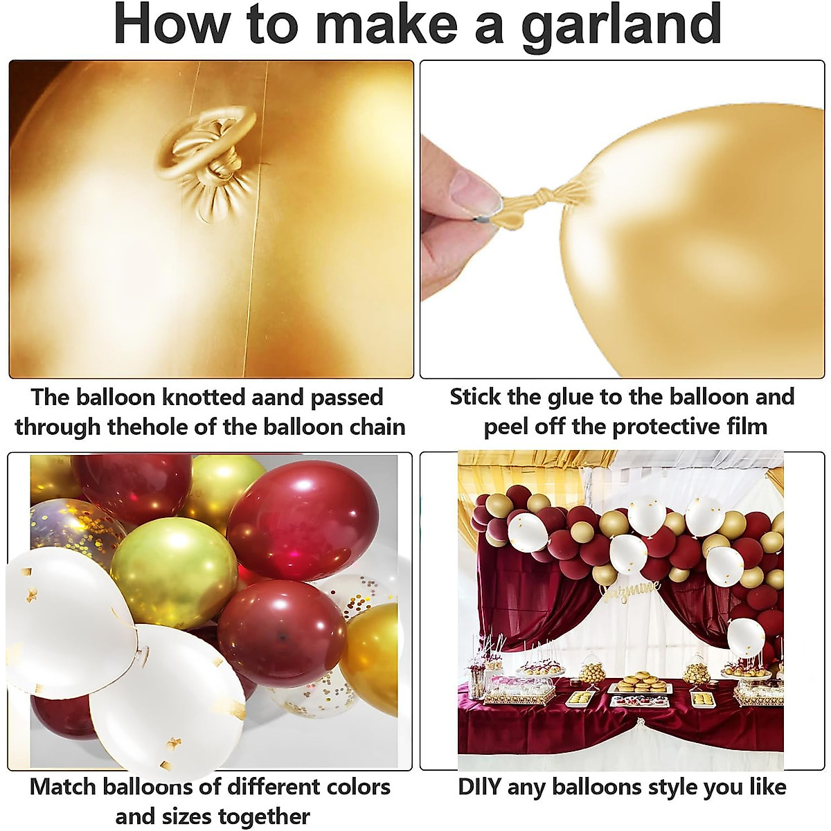 Graduation Decorations Maroon Gold 2024/Burgundy Gold Graduation Party Decorations/Burgundy Gold White Balloons 40pcs ASU/FSU Fall Bridal Shower Wedding/Fall Burgundy Birthday Decorations Women