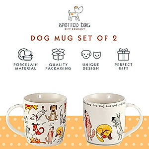 SPOTTED DOG GIFT COMPANY Dog Coffee Mug Set, Cute Mugs 12 oz Ceramic Porcelain China Coffee Tea Cups, Funny Dogs Themed Gifts for Dog Lovers and Animal Lovers Women Men, Set of 2