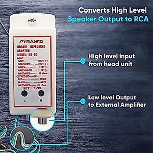 Pyramid High Low-Level Impedance Adaptor - Car Audio System RCA Line Output Converter Adapter w/ Adjustable Level Control - Works on Vehicle Amplifier, Equalizer, Home Theater Setup - Pyramid NS60